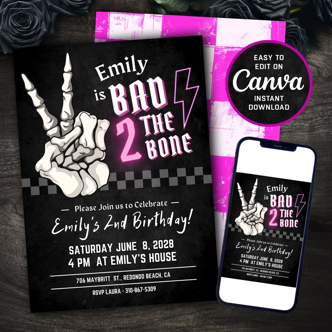 Editable Bad 2 the Bone Birthday Invitation - Bad Two the Bone - 2nd ...