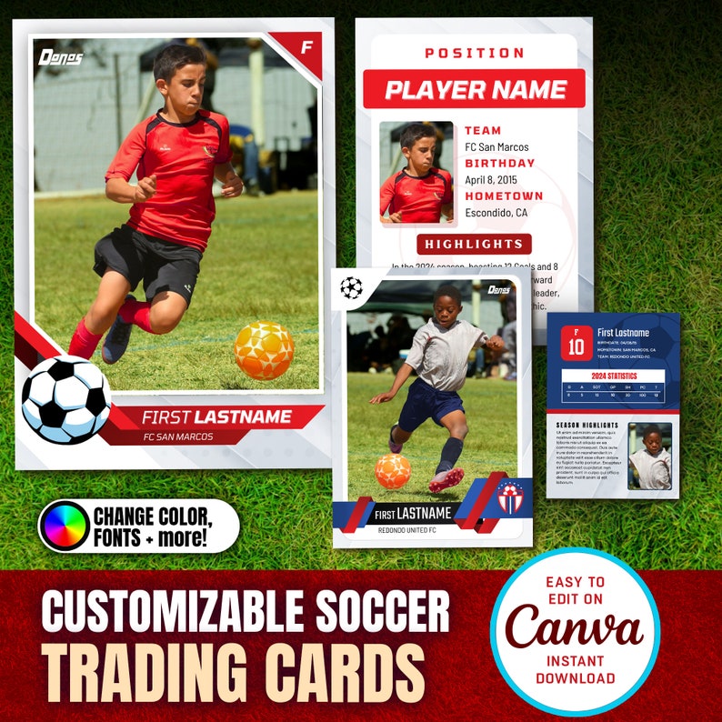 Customizable Soccer Card Canva Template, Player Trading Cards Template ...