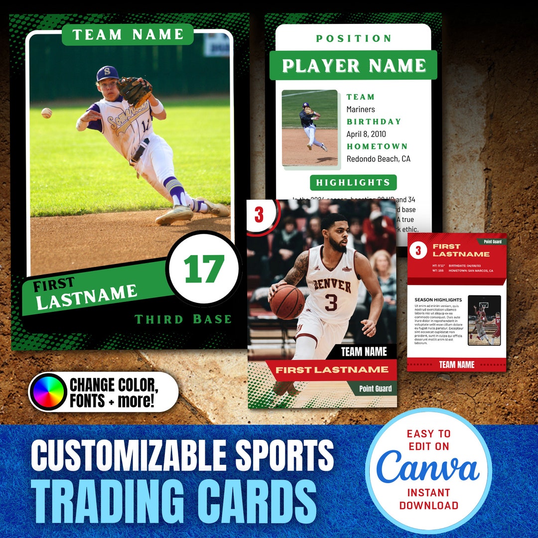 Customizable Sports Card Canva Template, Player Trading Cards Template ...