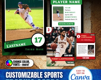 Customizable Baseball Card Canva Template, Player Trading Cards ...