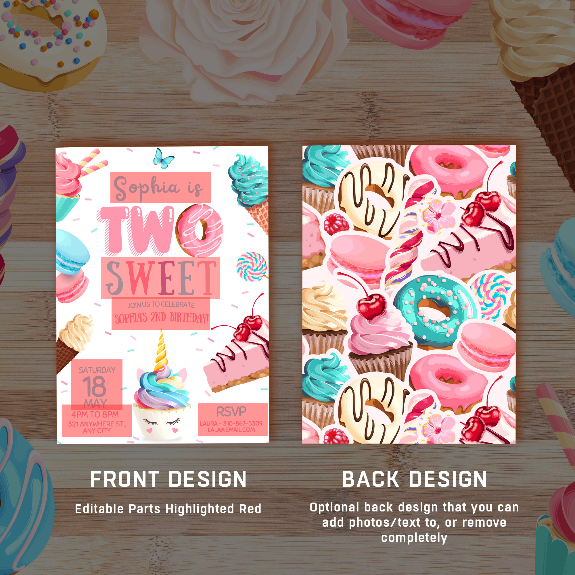 Editable TWO Sweet Birthday Invitation Personalized 2nd Birthday Invite ...