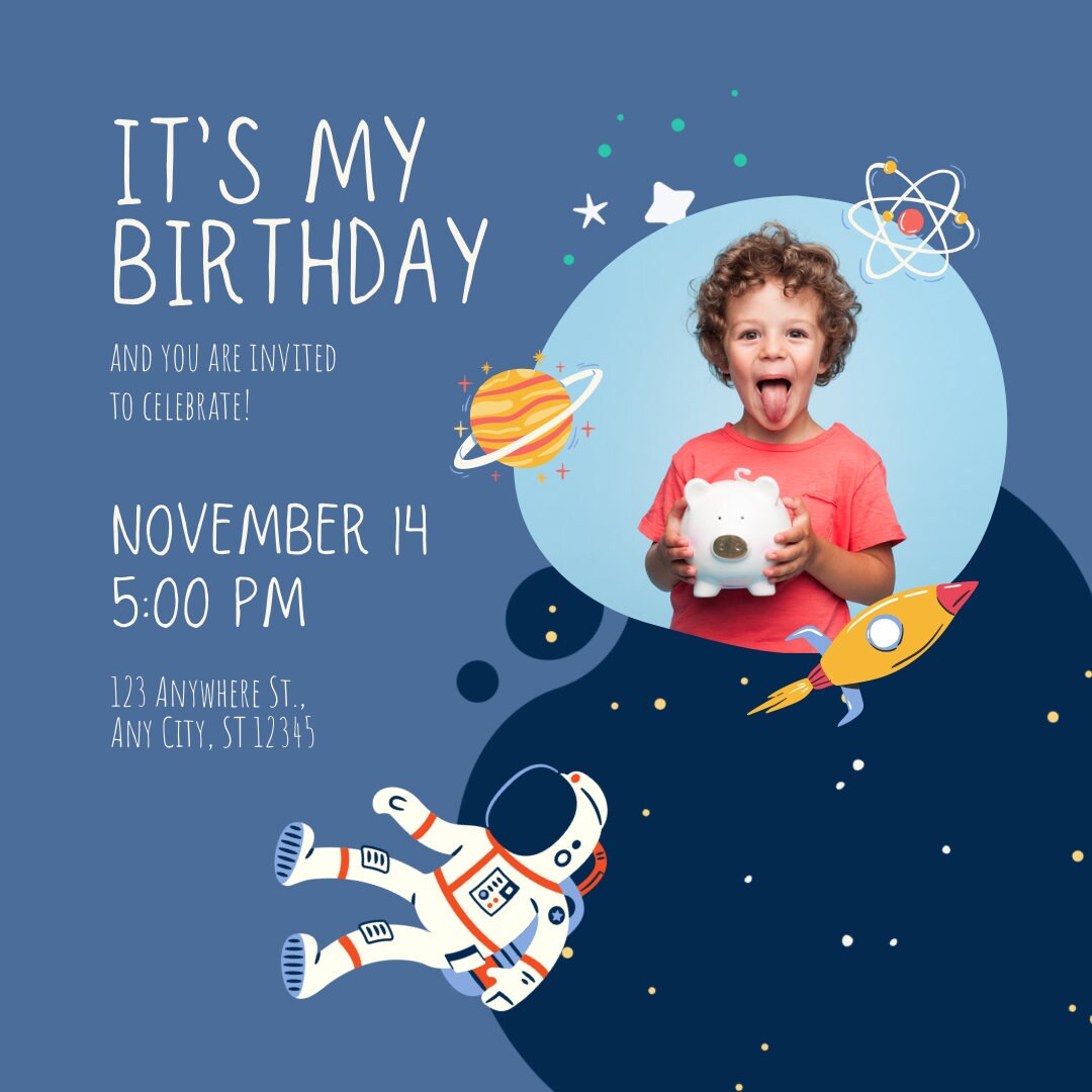 Birthday Invitation Card in Space - Etsy