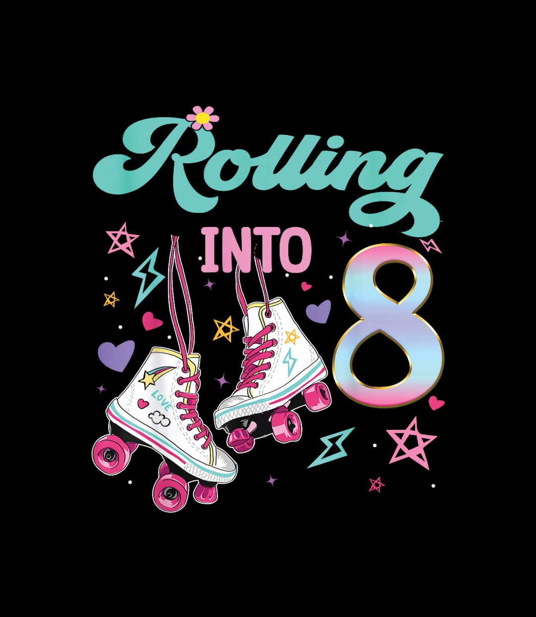 Rolling Into 8 PNG | 8th Birthday Sublimation | Skate Digital Download ...