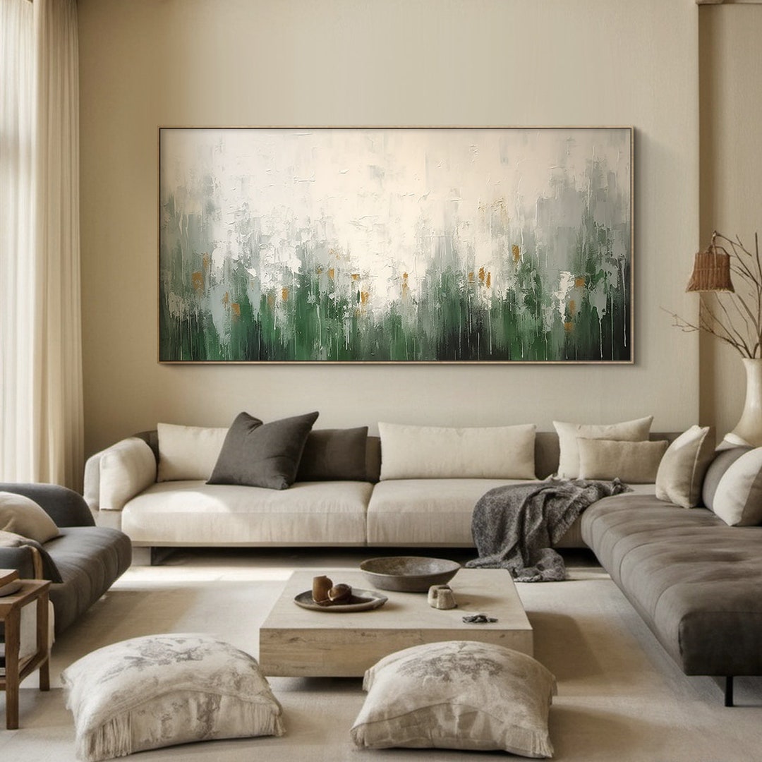 Original Oversized Green Canvas Wall Art,modern Green Living Room ...