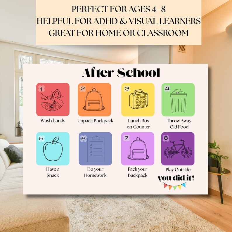 Before and After School Chart Printable | After School Checklist Visual ...