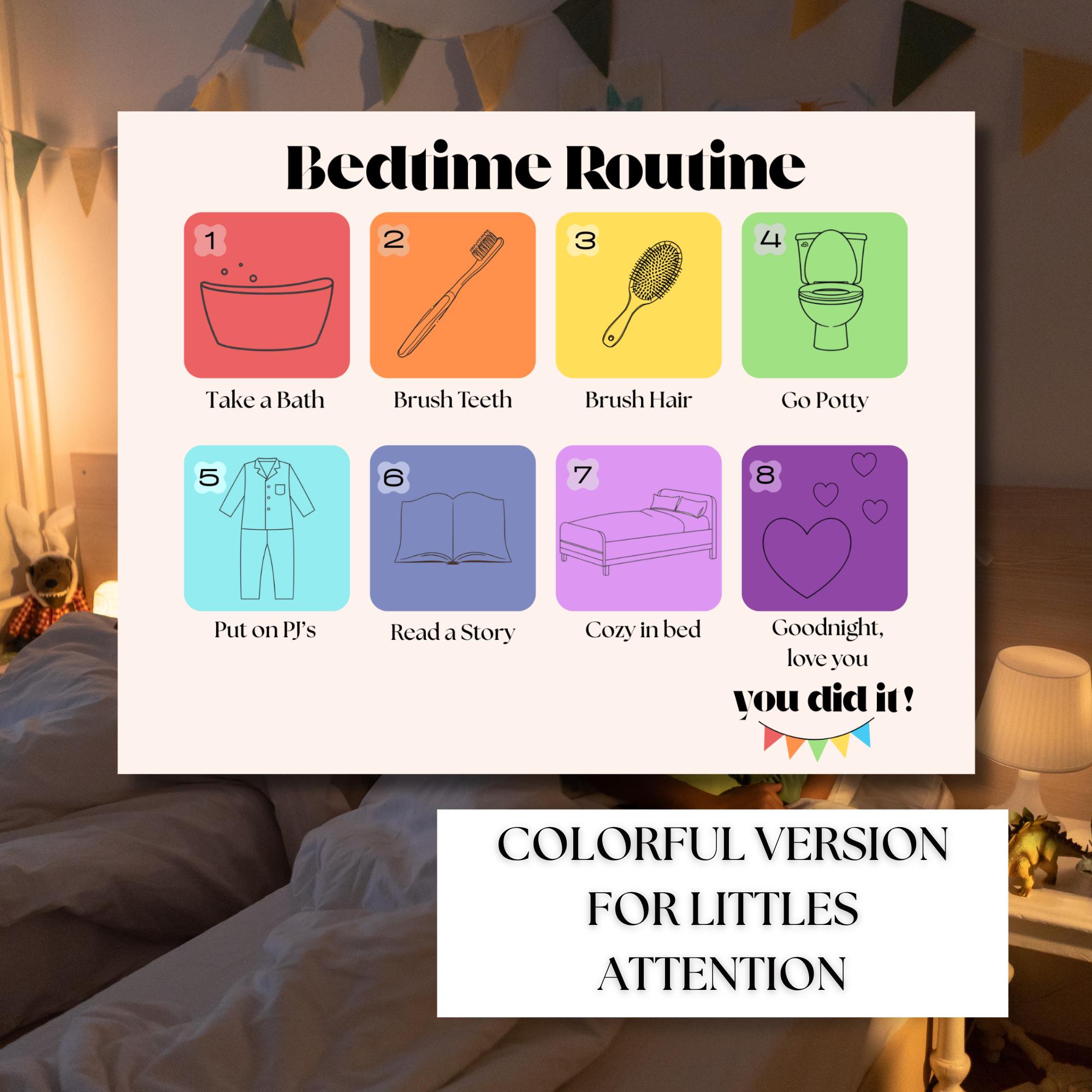 Bedtime Routine Chart Printable | Bedtime Checklist Visual Guide ...