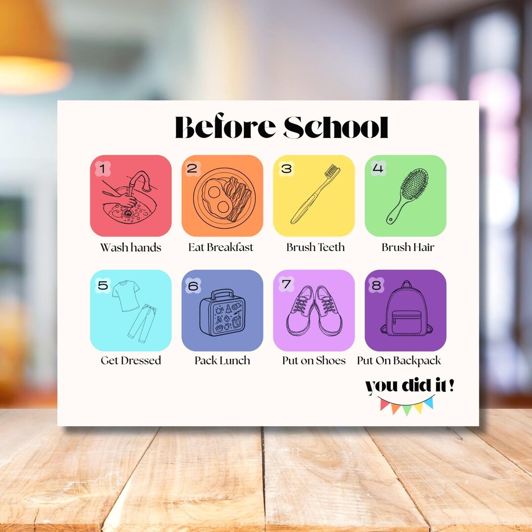 Before School Chart Printable | Get Ready for School Checklist Visual ...