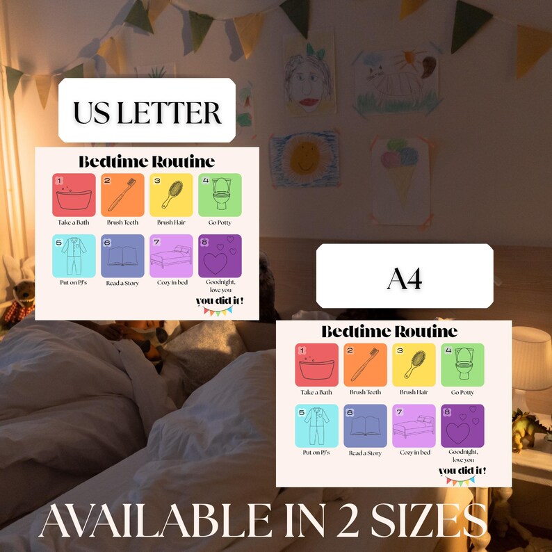 Bedtime Routine Chart Printable | Bedtime Checklist Visual Guide ...