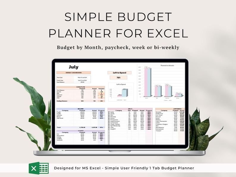 Simple Monthly Budget Planner, EXCEL. Easy Spreadsheet. 1 Tab. FREE ...