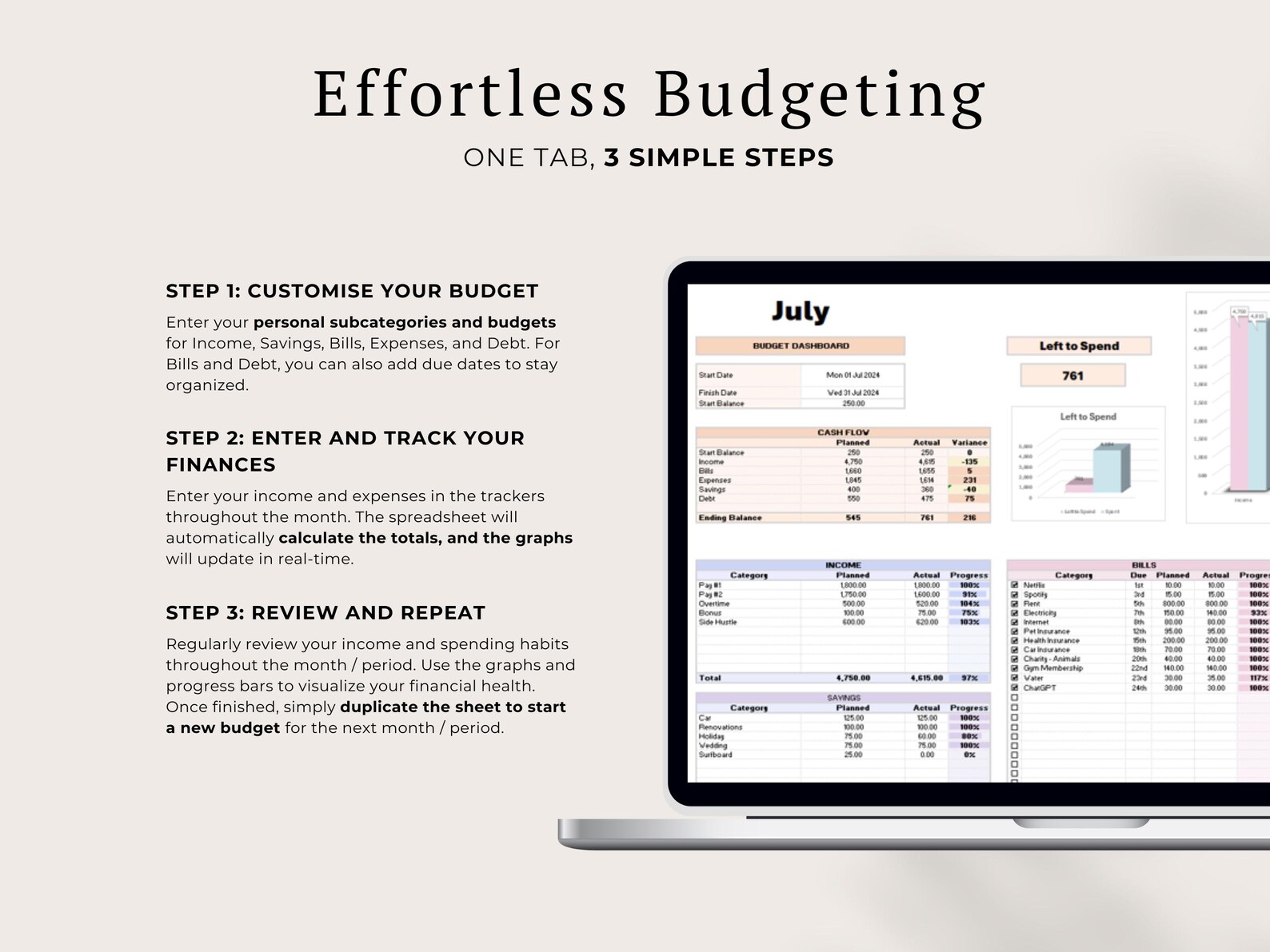 Simple Monthly Budget Planner, EXCEL. Easy Spreadsheet. 1 Tab. FREE ...
