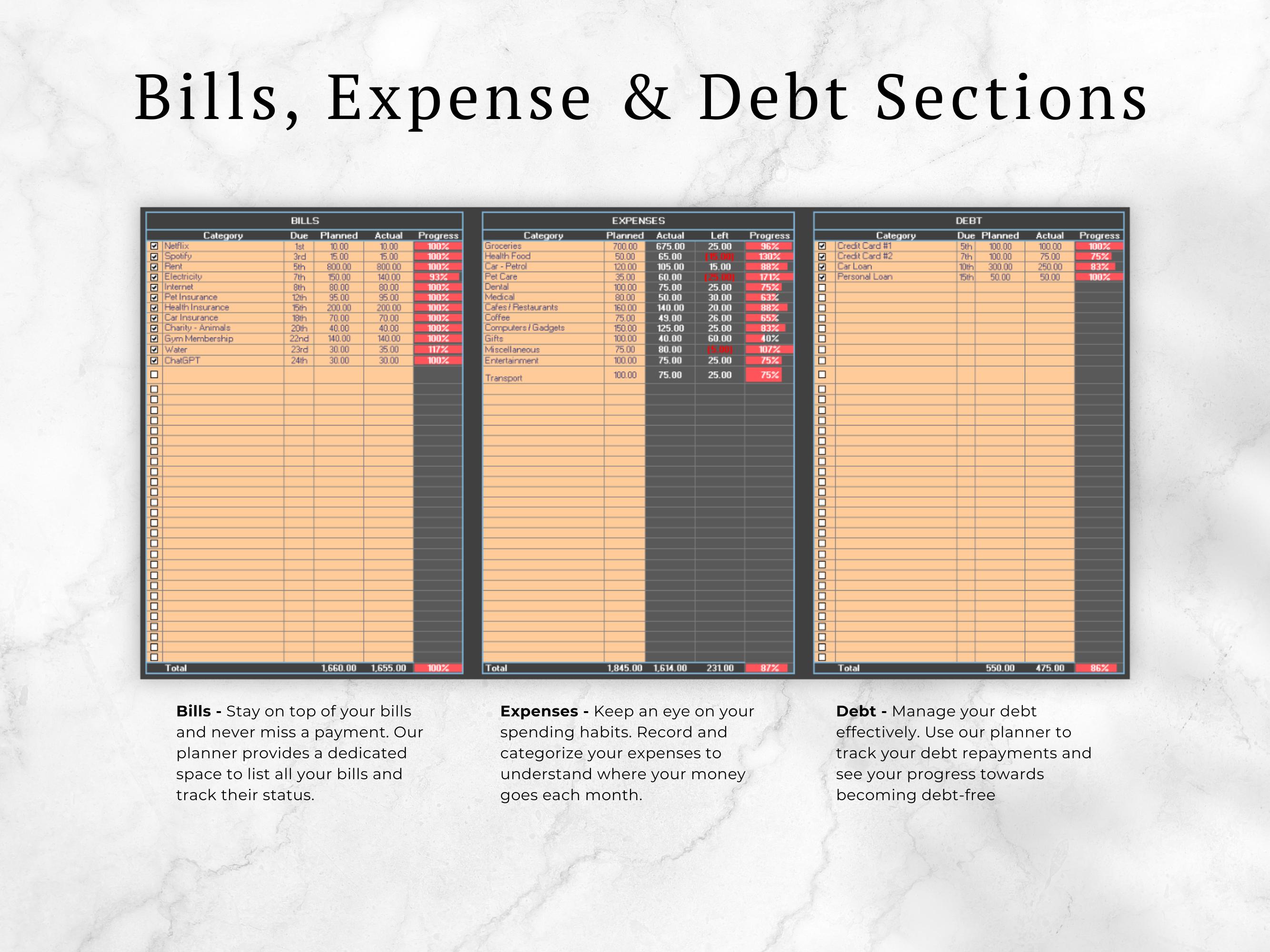 Simple Monthly Budget Planner (dark Theme), EXCEL . Easy Spreadsheet. 1 ...