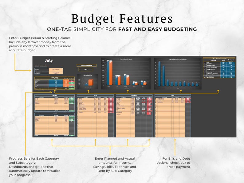 Simple Monthly Budget Planner (dark Theme), EXCEL . Easy Spreadsheet. 1 ...