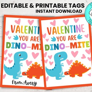Editable Valentine's Day Tag, Dino-mite Valentine Tag, Kids Valentine ...