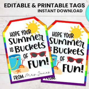 Buckets of Fun Gift Tag, Editable End of School Year Tag, Teacher ...