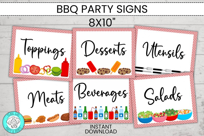 BBQ Party Signs, Barbeque Signs, Food Signs, Barbeque Food Signs ...