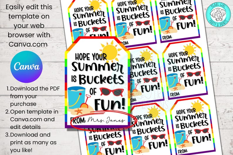 Buckets of Fun Gift Tag, Editable End of School Year Tag, Teacher ...