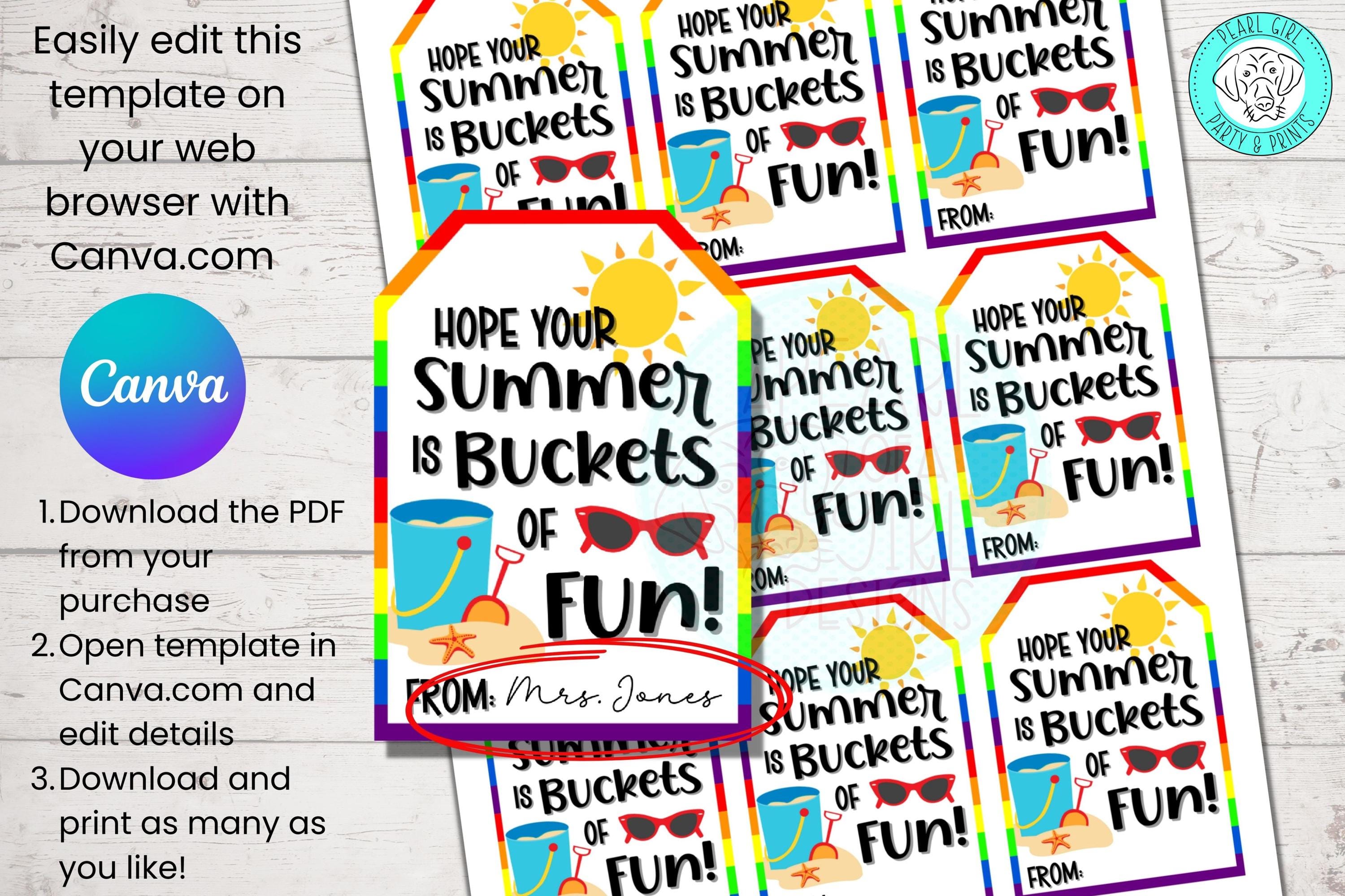 Buckets of Fun Gift Tag, Editable End of School Year Tag, Teacher ...