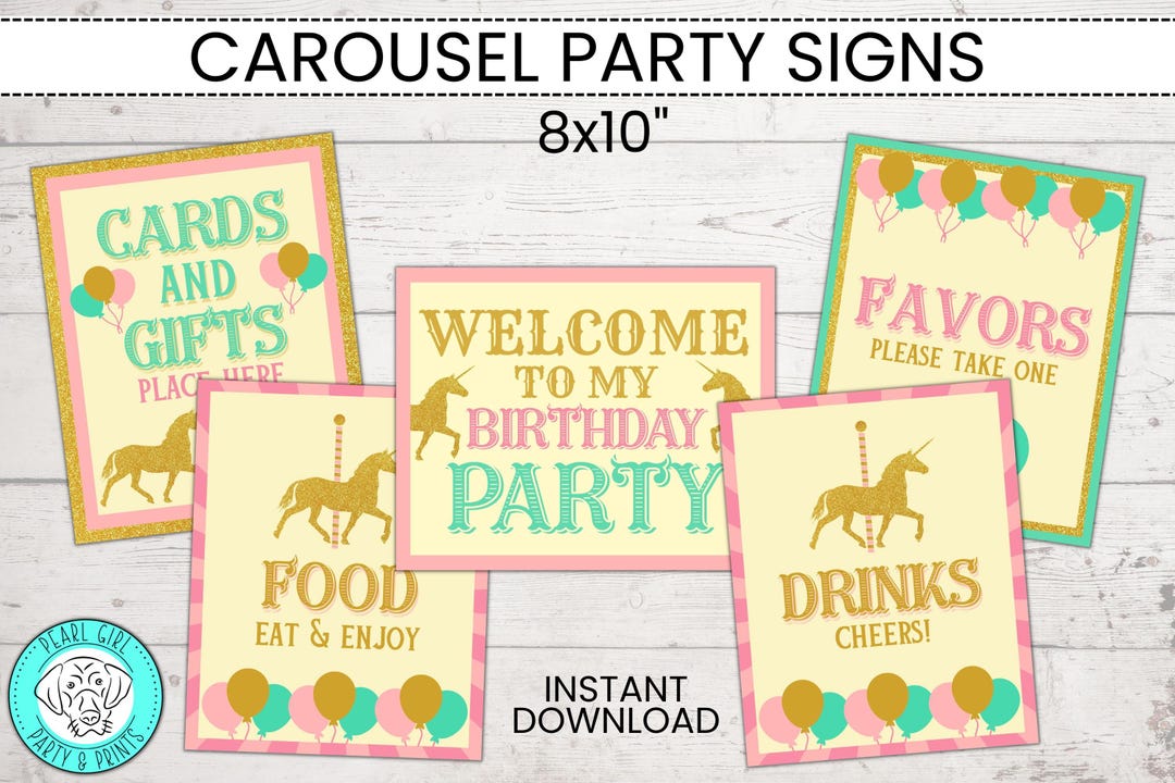 Carousel Birthday Party Signs, Carousel Birthday Party, Unicorn Party ...