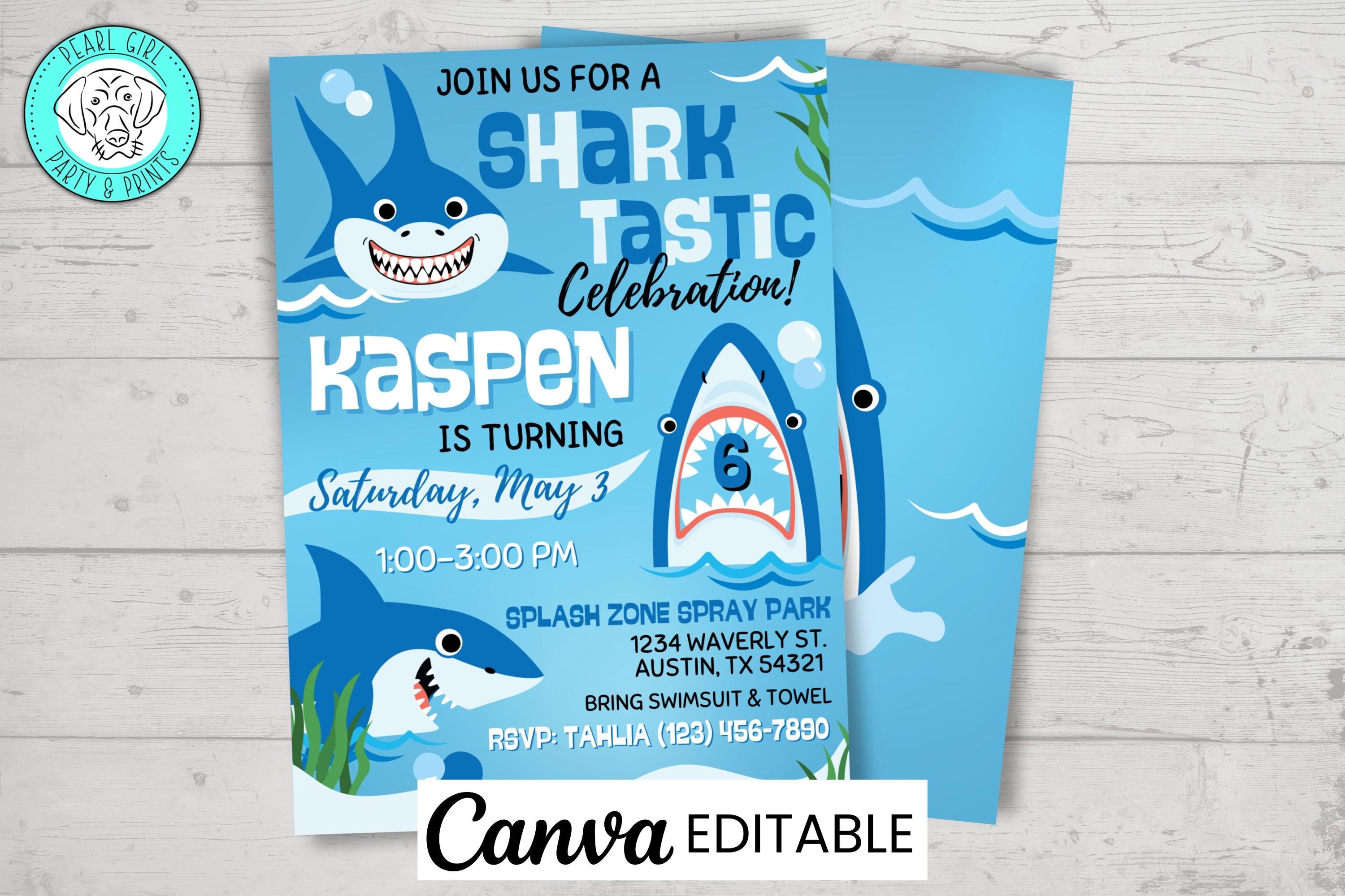 Editable Shark Birthday Invitation, Shark Party Invite, Shark Birthday ...