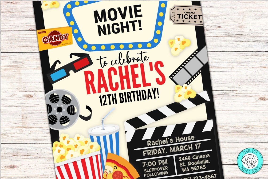Movie Birthday Invitation, Movie Night Invitation, Movie Party Invite ...