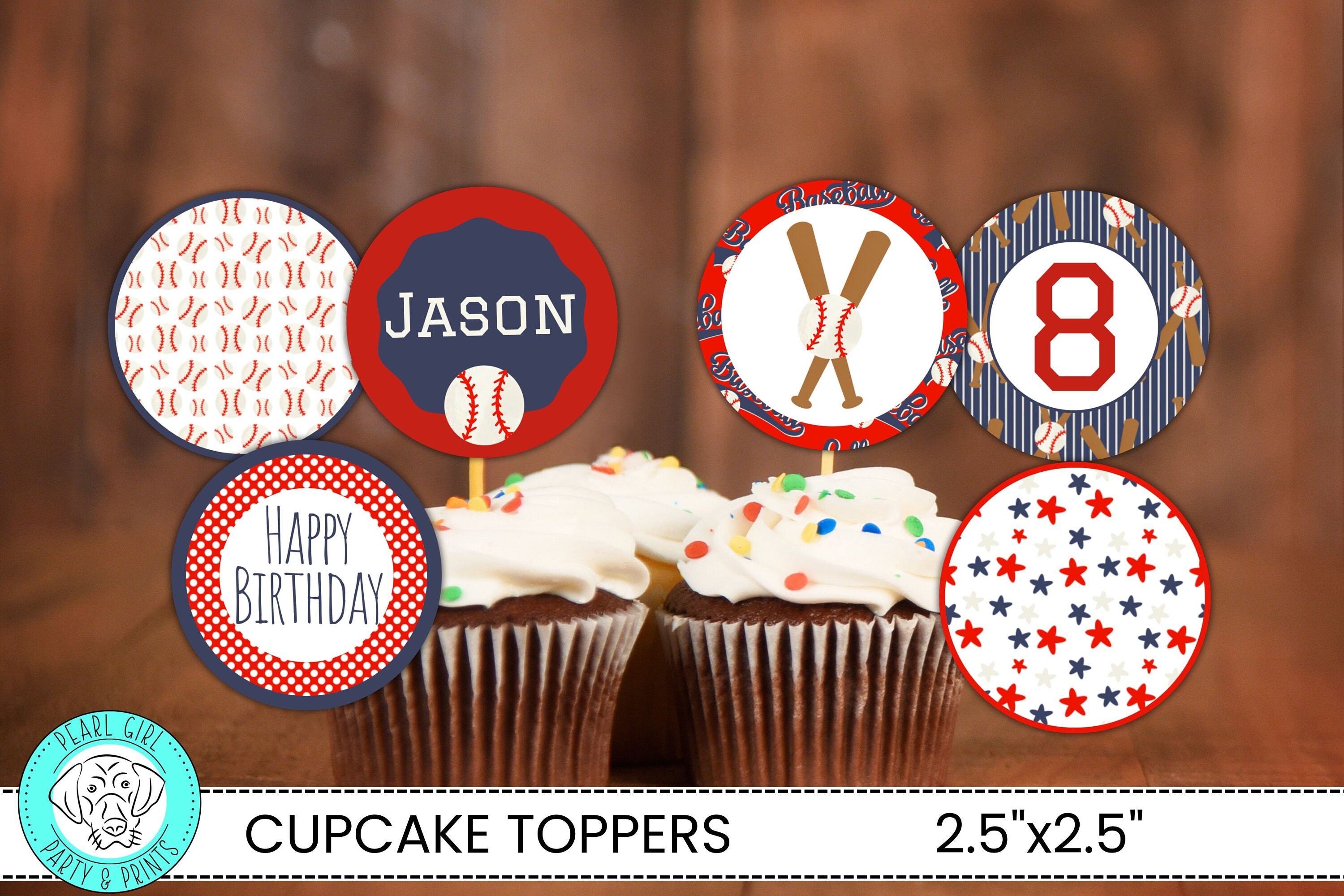 Personalized Baseball Cupcake Toppers: Party Decorations (digital ...