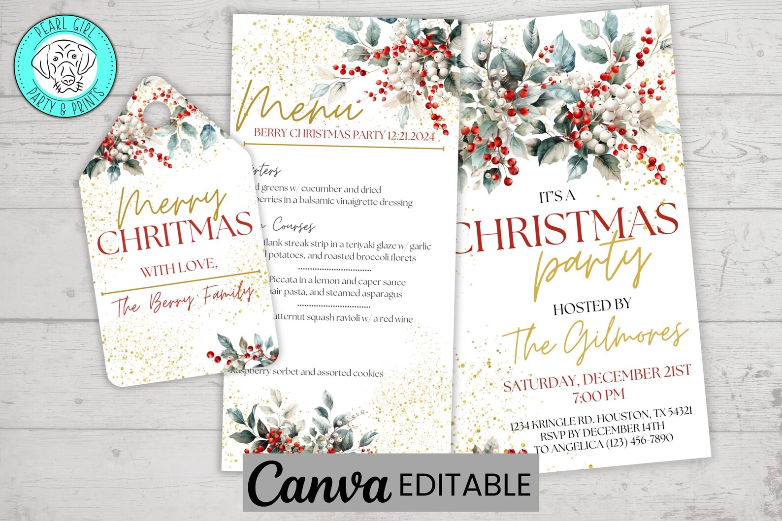 Christmas Dinner Menu Template, Printable Christmas Dinner Menu ...