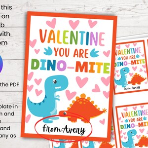 Editable Valentine's Day Tag, Dino-mite Valentine Tag, Kids Valentine ...