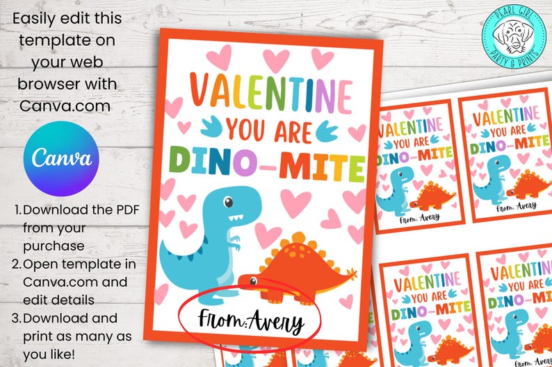 Editable Valentine's Day Tag, Dino-mite Valentine Tag, Kids Valentine ...