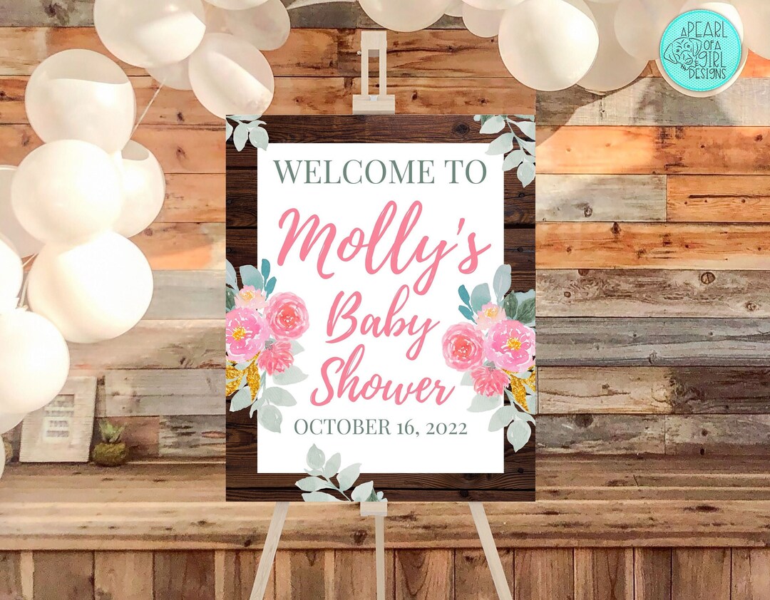 Baby Shower Welcome Sign, Barnwood & Floral, Rustic Baby Shower Sign ...