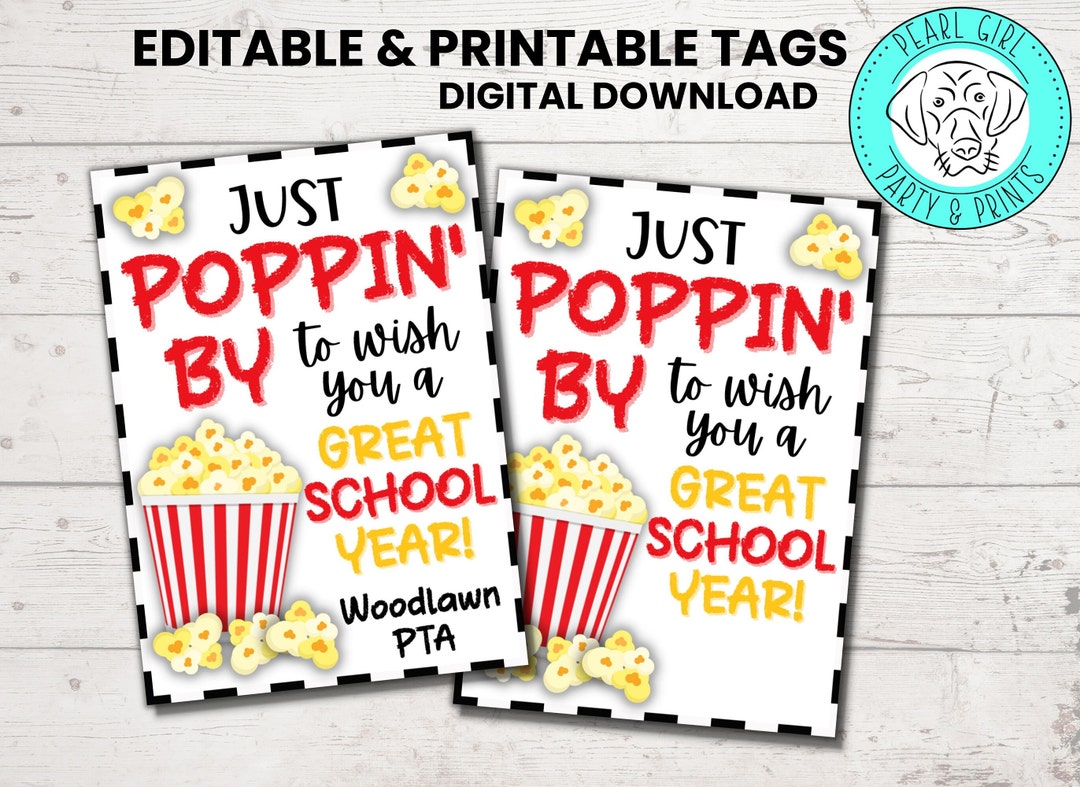 Popcorn Gift Tags: Editable Back to School Teacher/student Tags ...