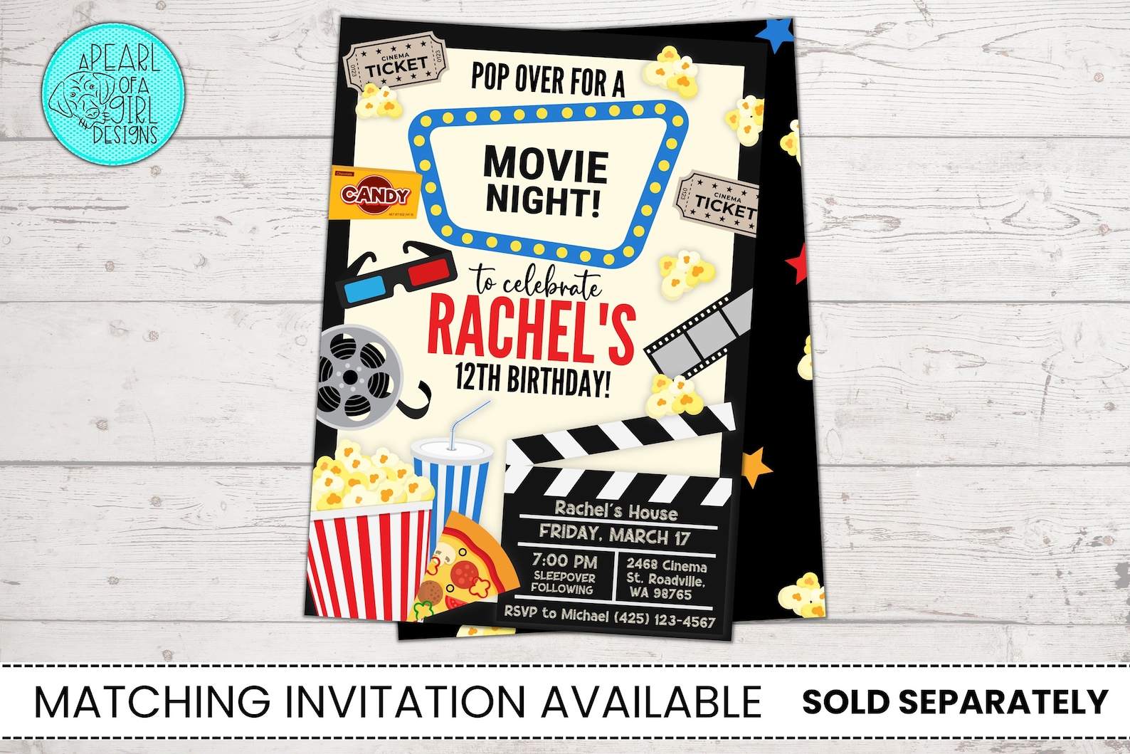 Movie Night Party Signs, Movie Night Birthday, Backyard Movie Night ...