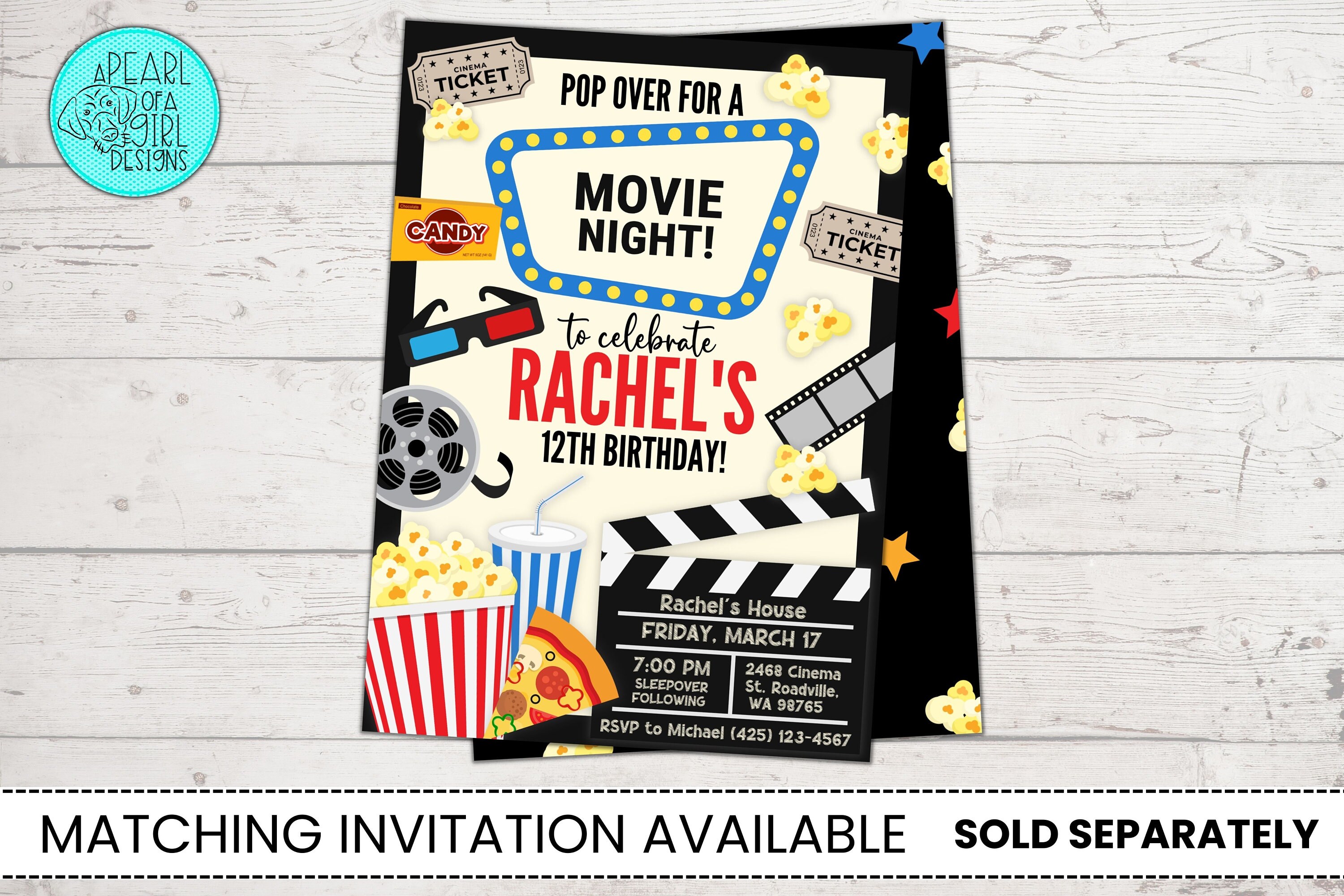 Movie Night Party Signs, Movie Night Birthday, Backyard Movie Night ...