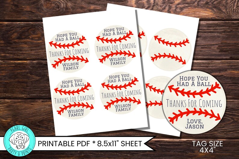 Personalized Baseball Thank You Tags: Party Favor Decorations (digital ...
