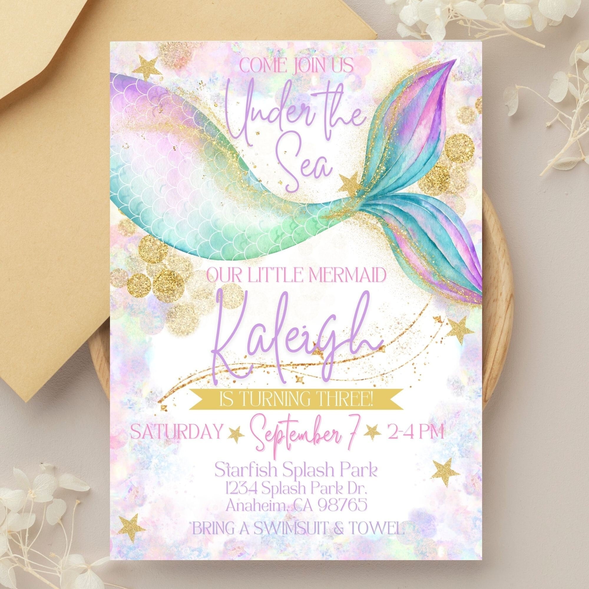 Editable Mermaid Birthday Invitation: Under the Sea Party (digital ...