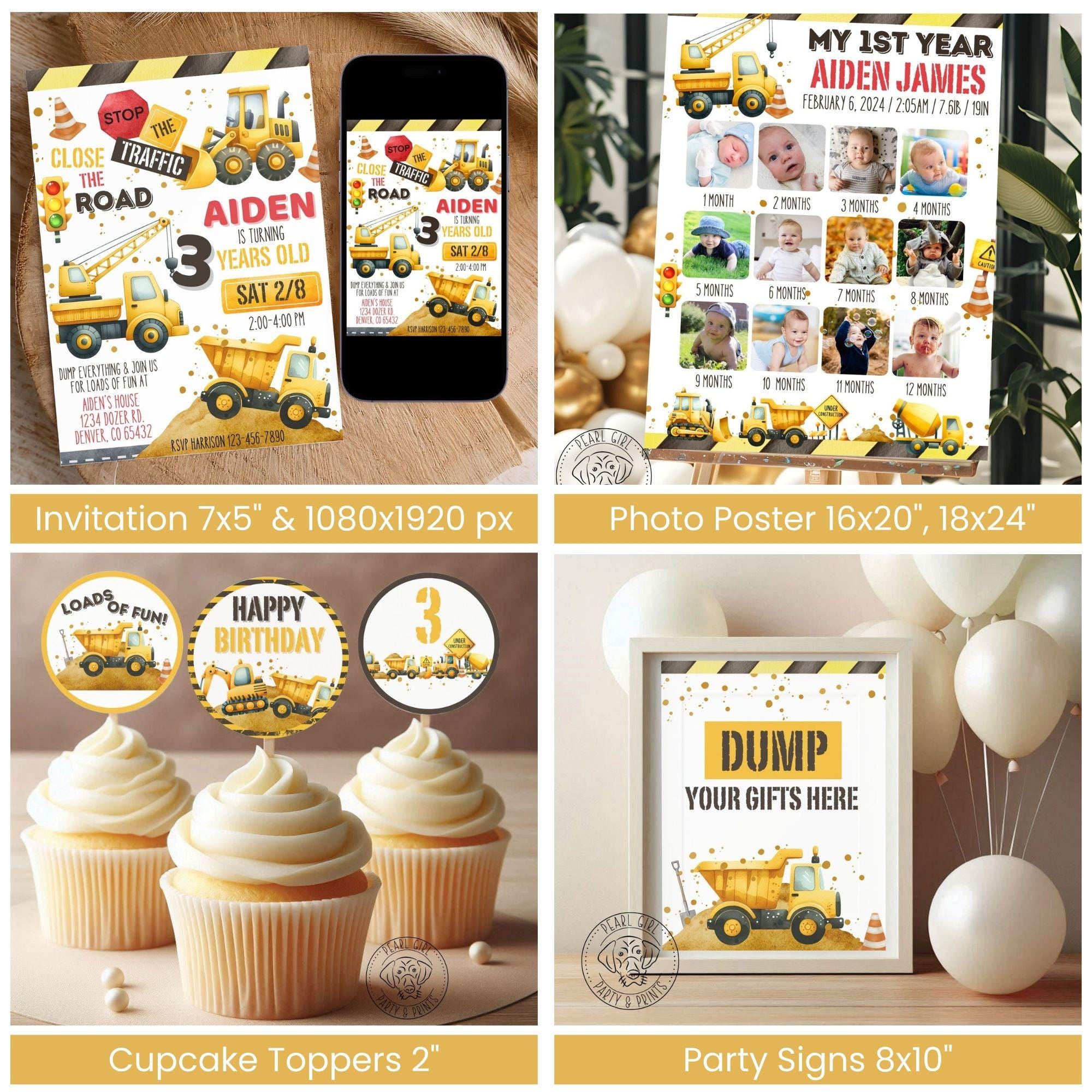 Editable Construction Birthday Party Bundle, Construction Party Favors ...