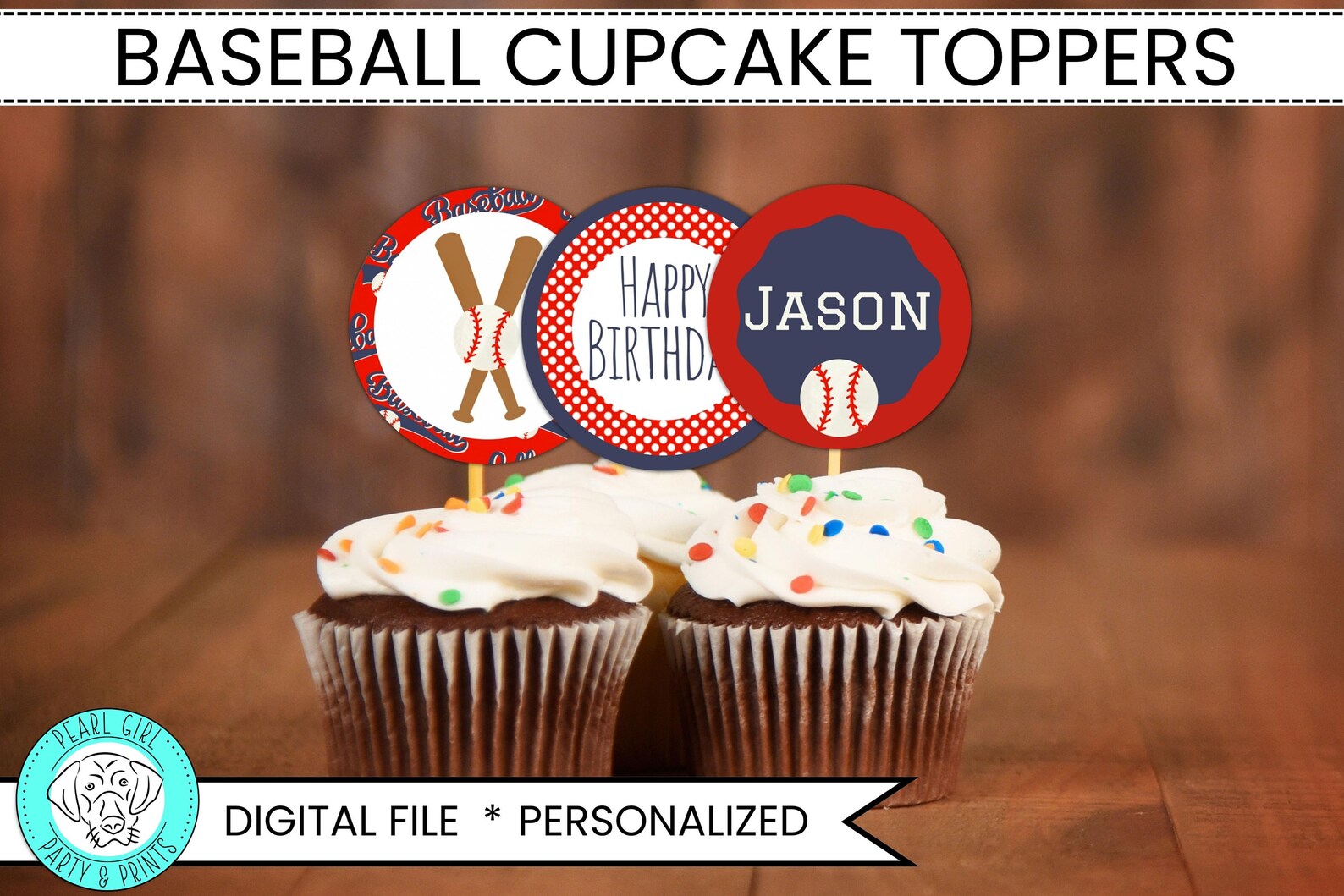 Personalized Baseball Cupcake Toppers: Party Decorations (digital ...