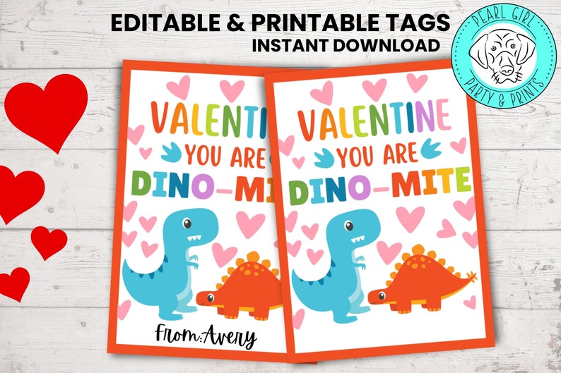 Editable Valentine's Day Tag, Dino-mite Valentine Tag, Kids Valentine ...