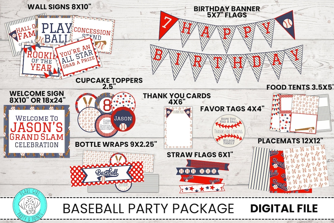 Baseball Birthday Party Package, Baseball Party Decorations, Printable ...