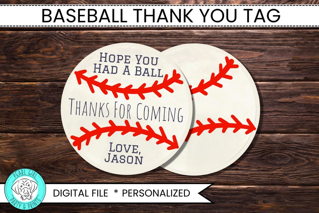 Personalized Baseball Thank You Tags: Party Favor Decorations (digital ...
