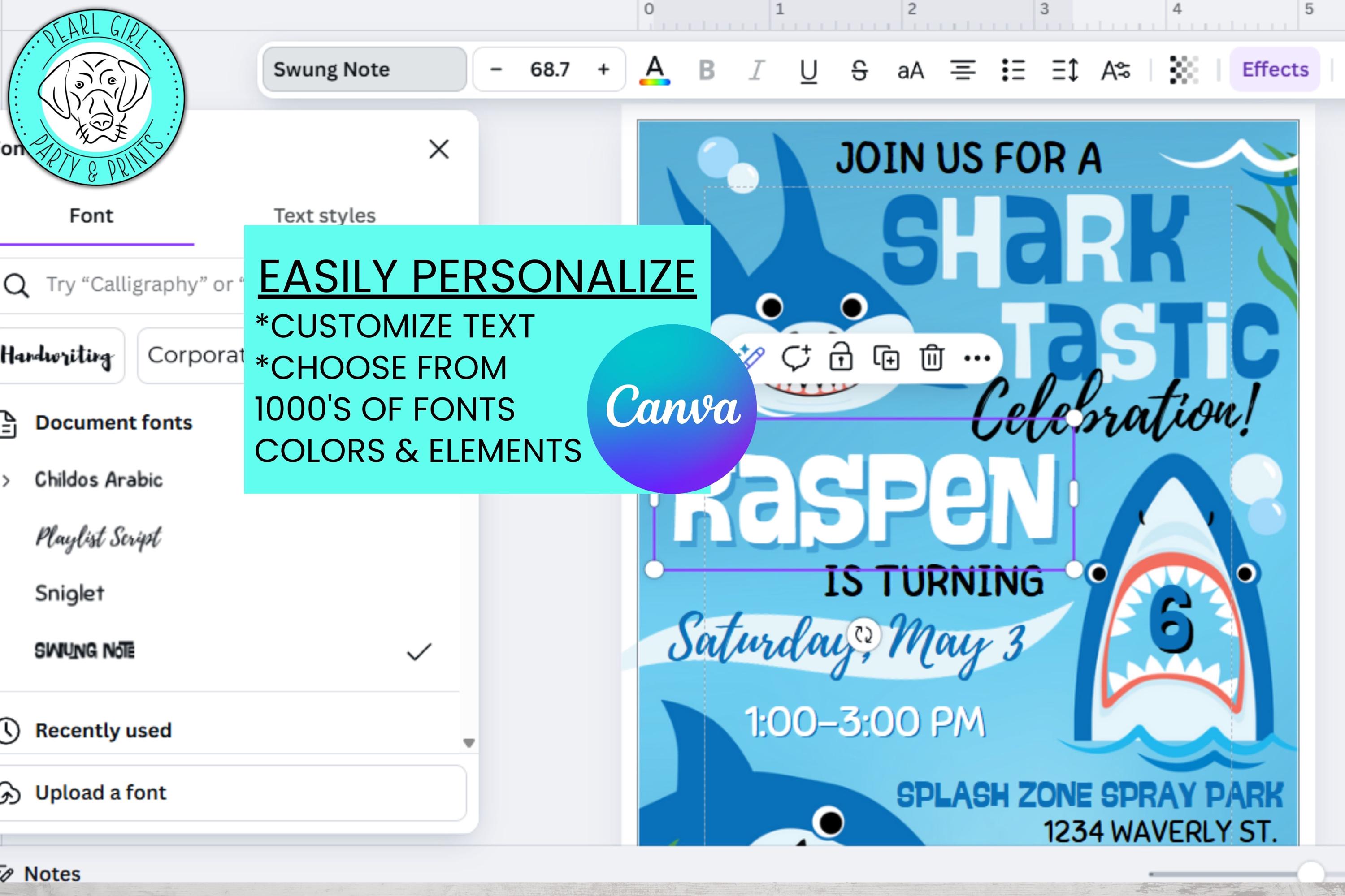 Editable Shark Birthday Invitation, Shark Party Invite, Shark Birthday ...