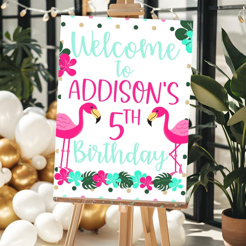 Flamingo Birthday Sign, Party Welcome Sign, Tropical Party Sign ...