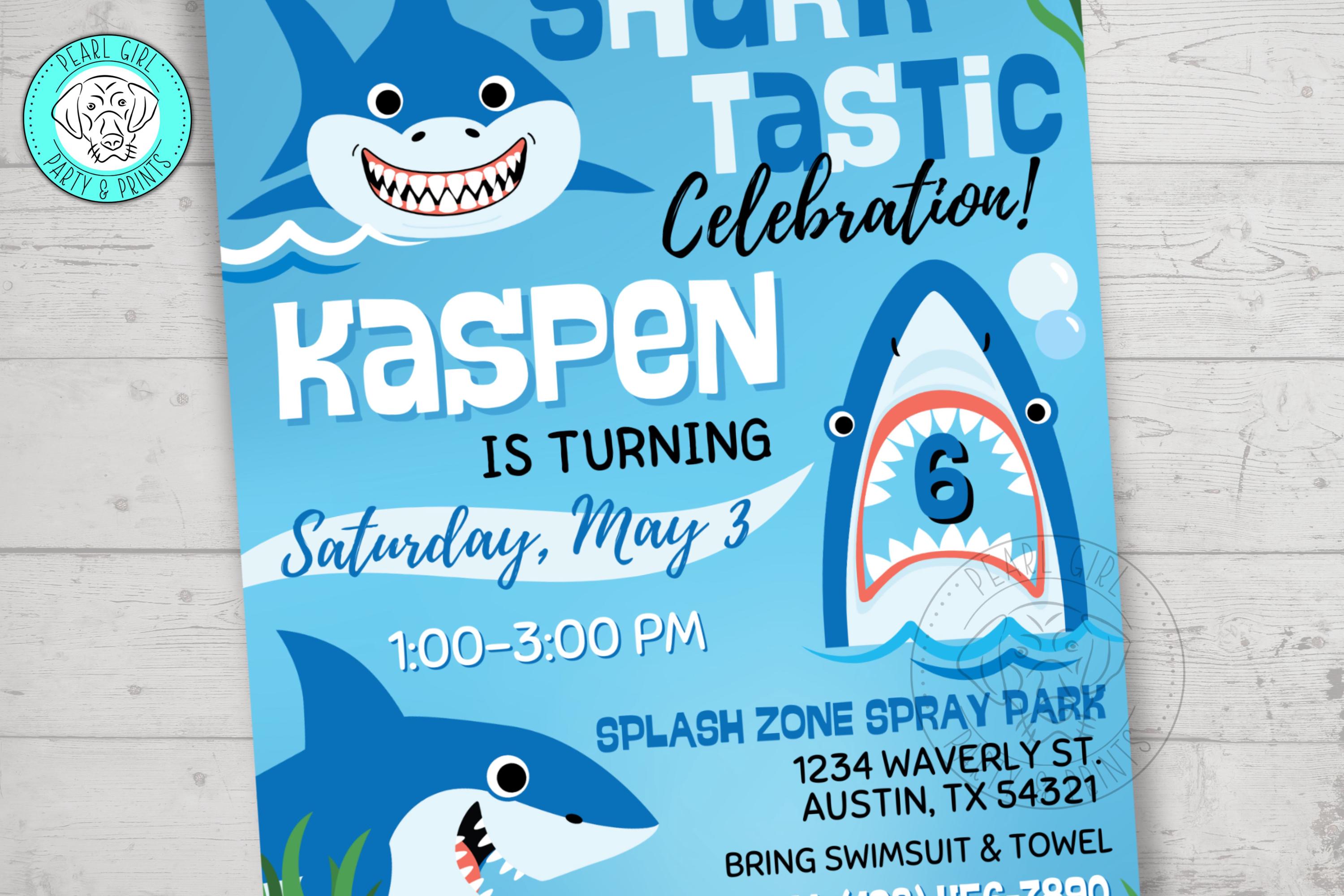 Editable Shark Birthday Invitation, Shark Party Invite, Shark Birthday ...