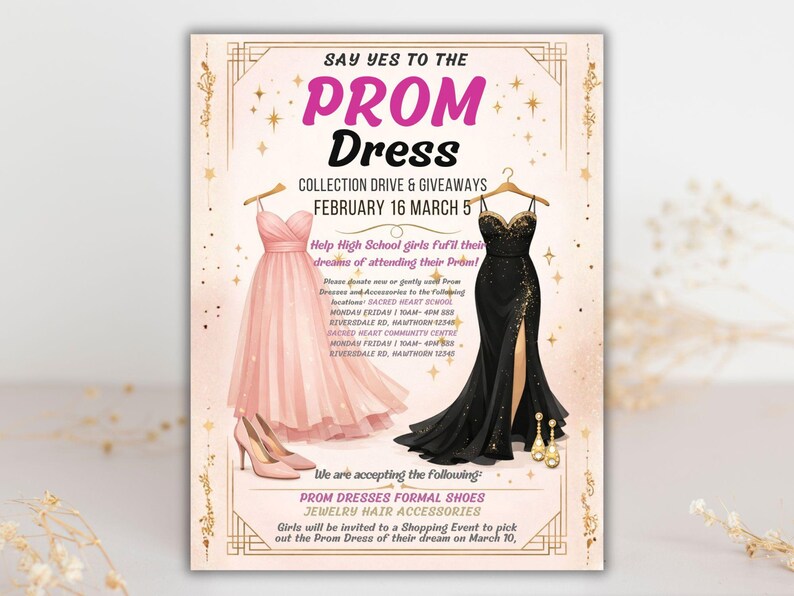 Editable Prom Dress Fundraiser Flyer: Canva Template - Etsy