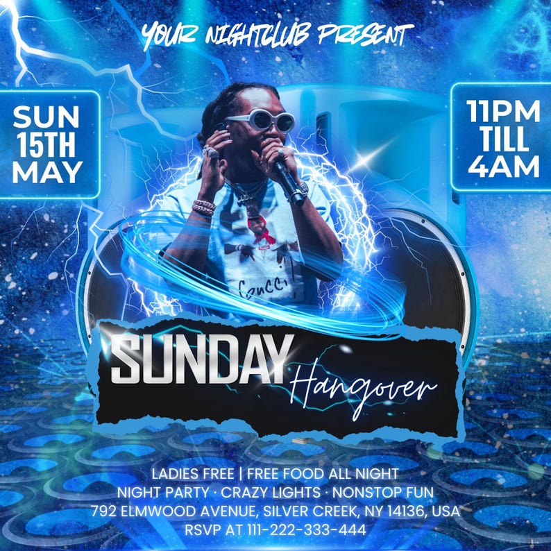 Sunday Hangover Party Flyer, Sunday Party Flyer, Sunday Club Party ...