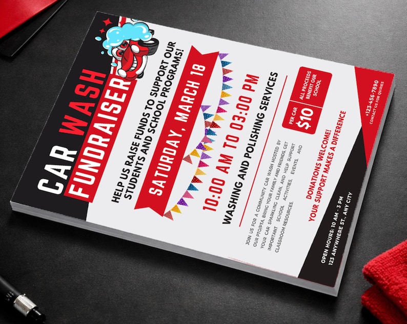 Editable Car Wash Fundraiser Flyer Template - School PTO PTA Car Wash ...