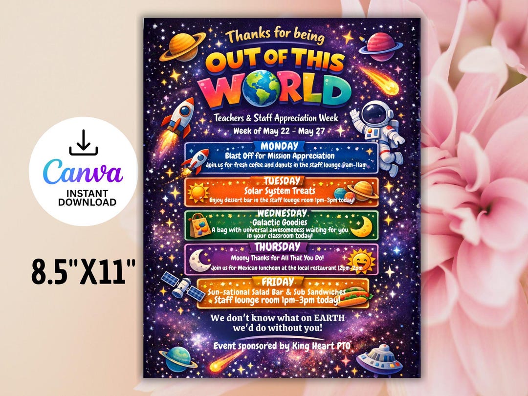 Space Theme Teacher Appreciation Week Itinerary Poster, Editable ...