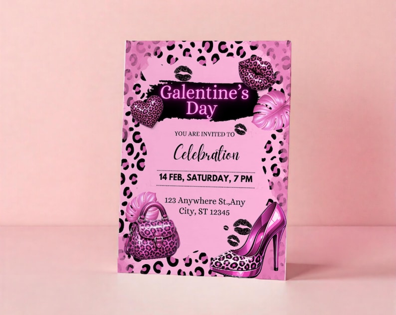 Pink Leopard Print Galentine's Invitation, Canva Editable (digital ...