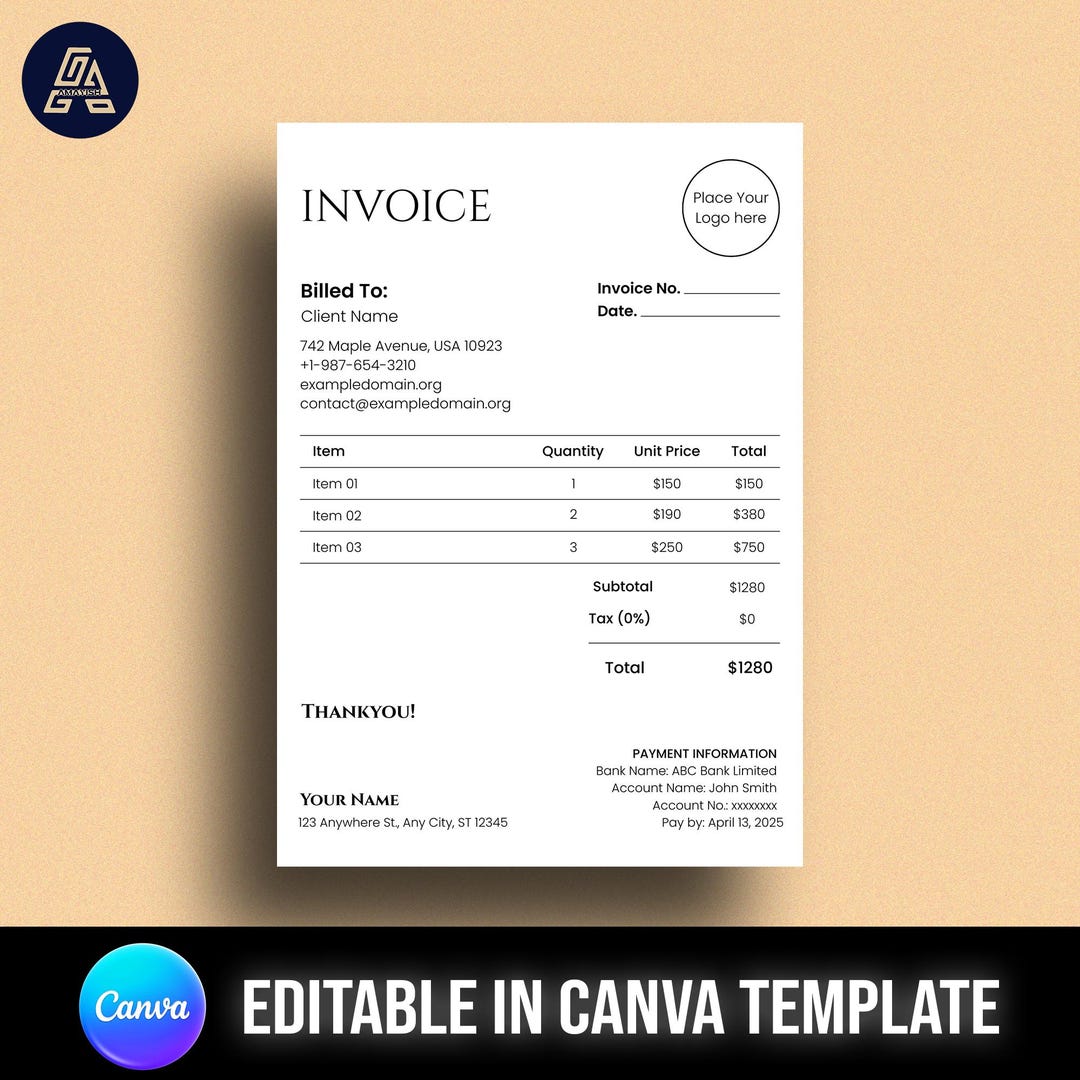 Editable Invoice Template, Professional Business Invoice, Editable ...