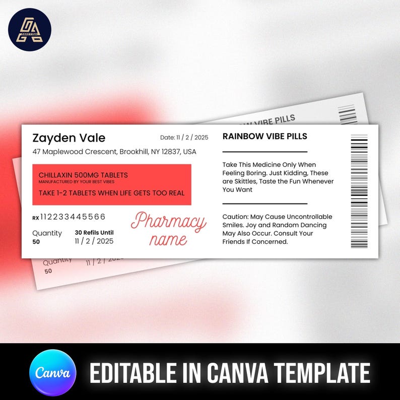 Custom Prescription Bottle Label Template, Party Favor (canva Editable ...