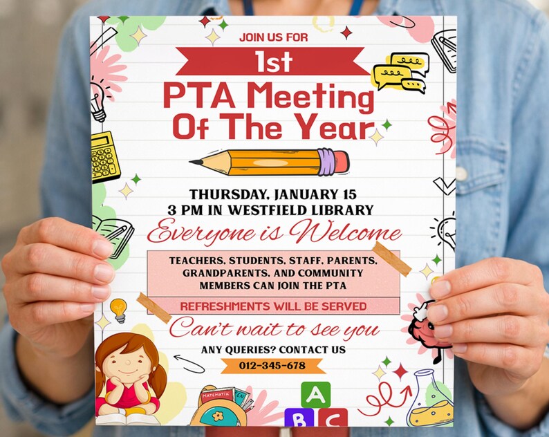 Editable PTA PTO Meeting Flyer | Canva Parent Group Invitation Template ...